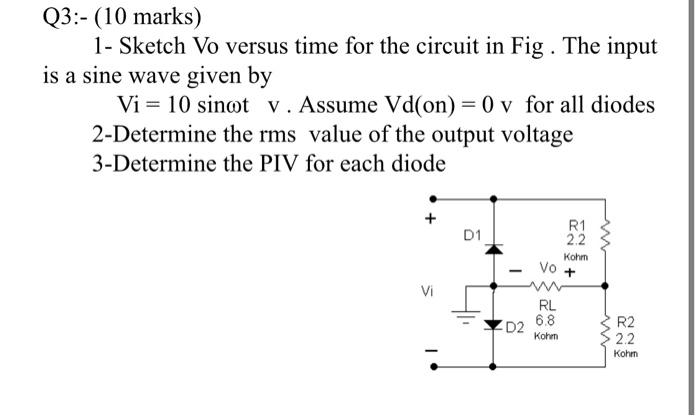 Solved Q3:- (10 marks) 1- Sketch Vo versus time for the | Chegg.com