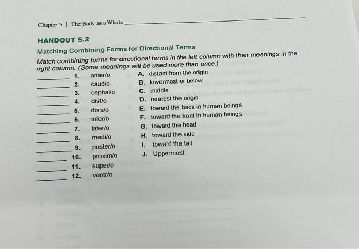 Solved HANDOUT 5.2 Matching Combining Forms for Directional | Chegg.com