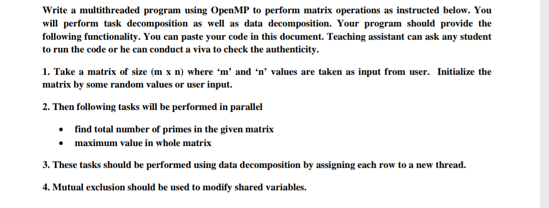 Solved Write a multithreaded program using OpenMP to perform | Chegg.com