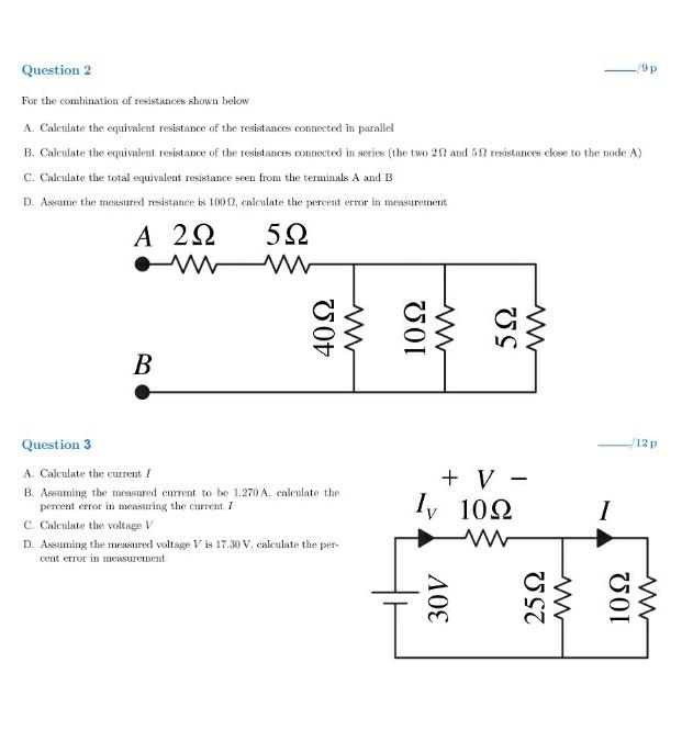 Solved 9p Question 2 For the combination of resistances | Chegg.com