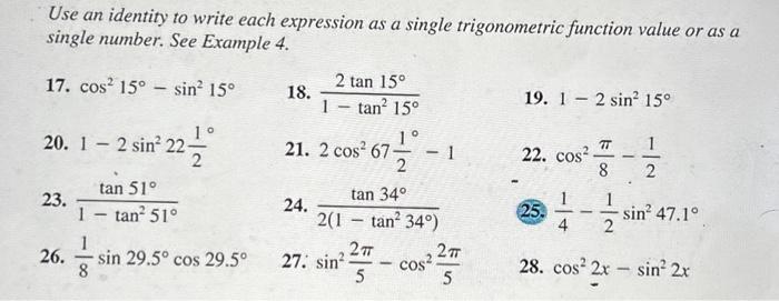 Solved Use an identity to write each expression as a single | Chegg.com