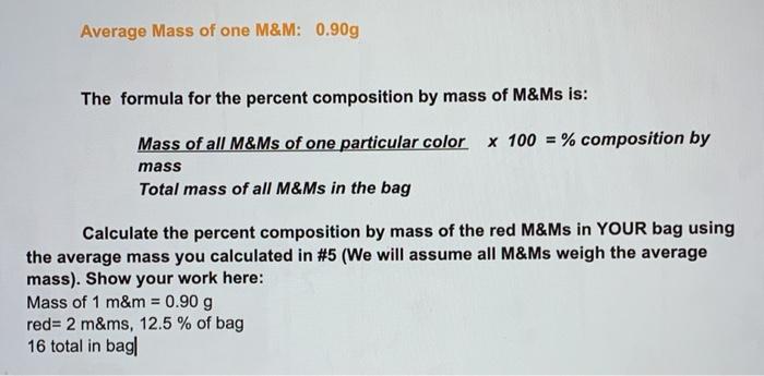 Solved Average Mass of one M&M: 0.90g The formula for the | Chegg.com
