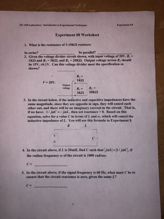 Solved EE 1202 Experiment #8 - Circuit Design Problems 1. | Chegg.com