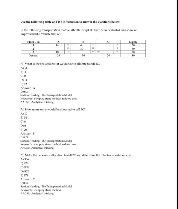 Solved Use the following table and the information to answer | Chegg.com