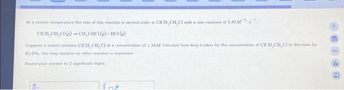 Solved ClCH2CH2Cl(g)→CH2CHCl(g)+HCl(g) Suppose a vessel | Chegg.com