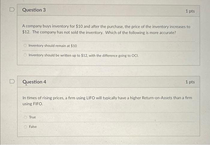 Solved A company buys inventory for $10 and after the | Chegg.com