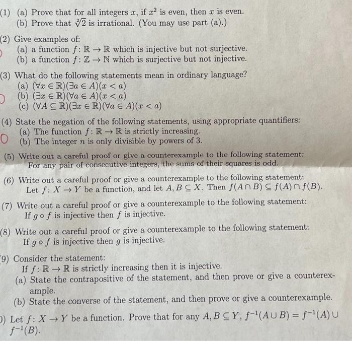 Solved 1) (a) Prove that for all integers x, if x2 is even, | Chegg.com