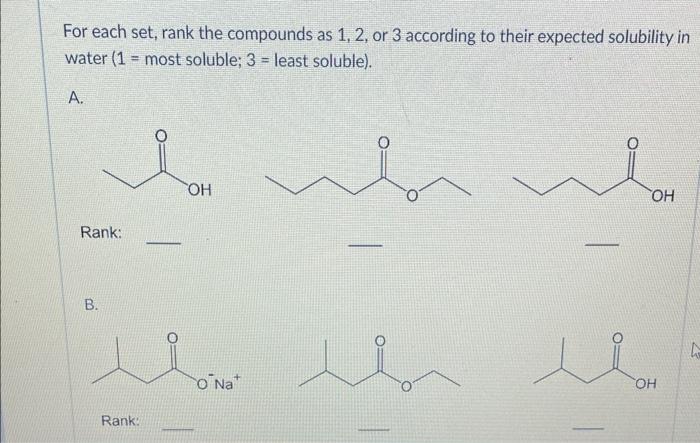 Solved For each set, rank the compounds as 1,2 , or 3 | Chegg.com