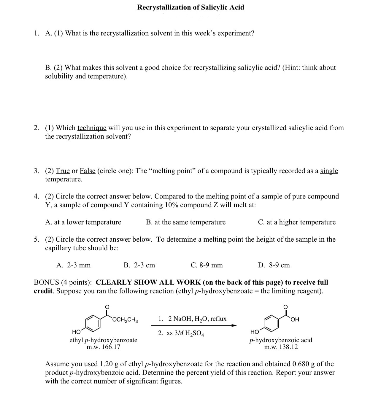 Solved Recrystallization of Salicylic AcidA. (1) ﻿What is | Chegg.com