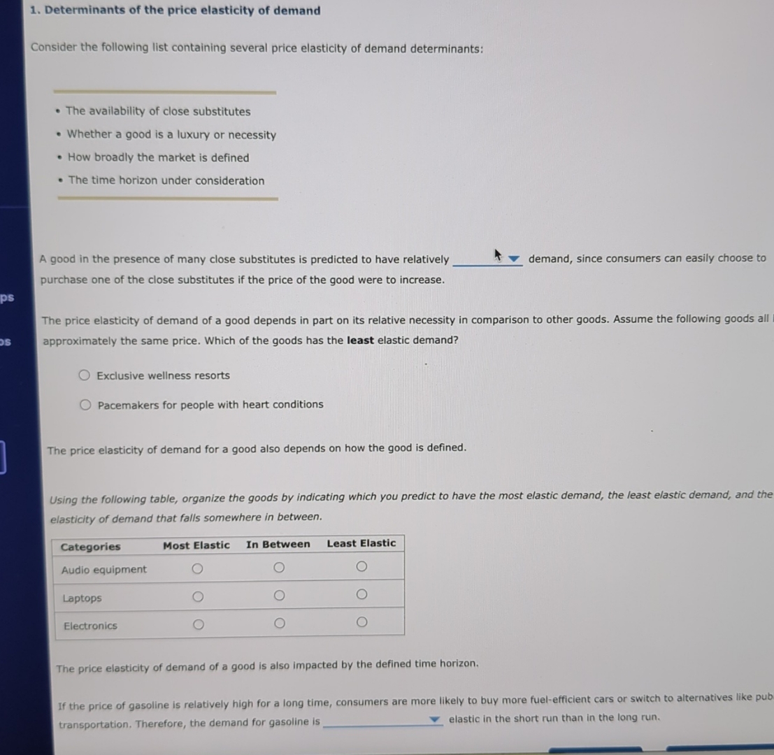 Solved Determinants of the price elasticity of | Chegg.com
