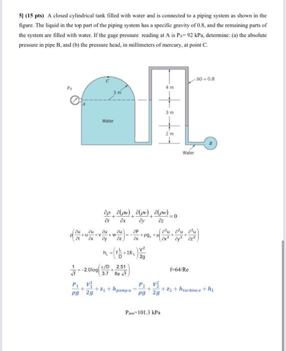 Solved 5] (15 pts) A closed cylindrical tank filled with | Chegg.com