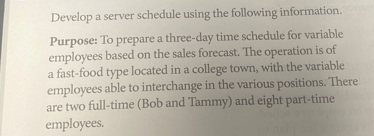 Solved Develop a server schedule using the following | Chegg.com