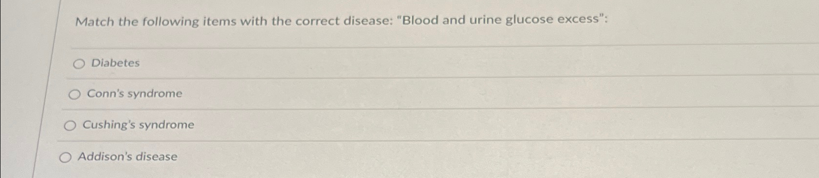 Solved Match the following items with the correct disease: | Chegg.com