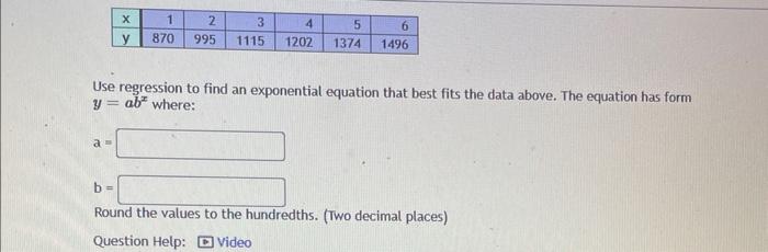 Solved Use regression to find an exponential equation that | Chegg.com
