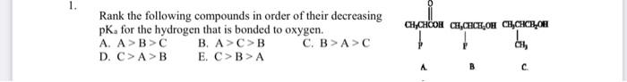 Solved CH,CHOOH CH CHCH,OH CH.CHCH, OH Rank the following | Chegg.com