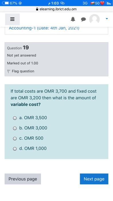 Solved 67% 0 3G 50 1:03 elearning.ibrict.edu.om Accounting-1 | Chegg.com
