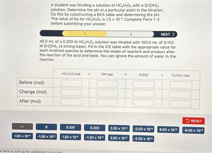 Solved A student was titrating a solution of HCH,02 with a | Chegg.com