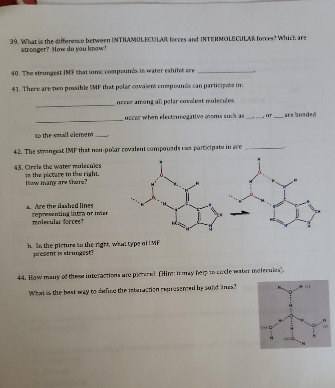 Solved III. Hydrogen bonding (strongest dipole-dipole): | Chegg.com