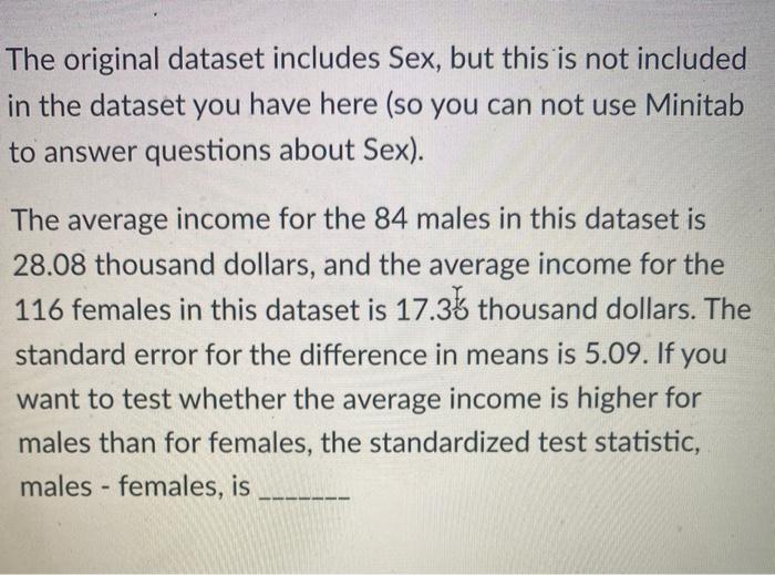 Solved The Original Dataset Includes Sex But This Is Not 