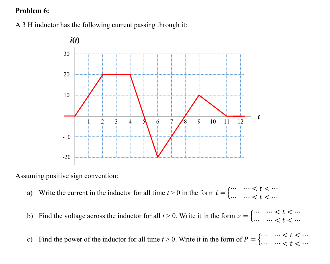 Solved Problem 6:A 3 H ﻿inductor has the following current | Chegg.com