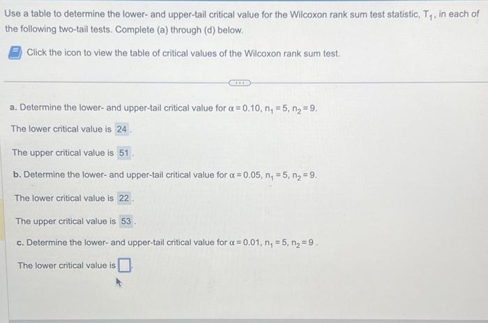 Solved Use a table to determine the lower- and upper-tail | Chegg.com
