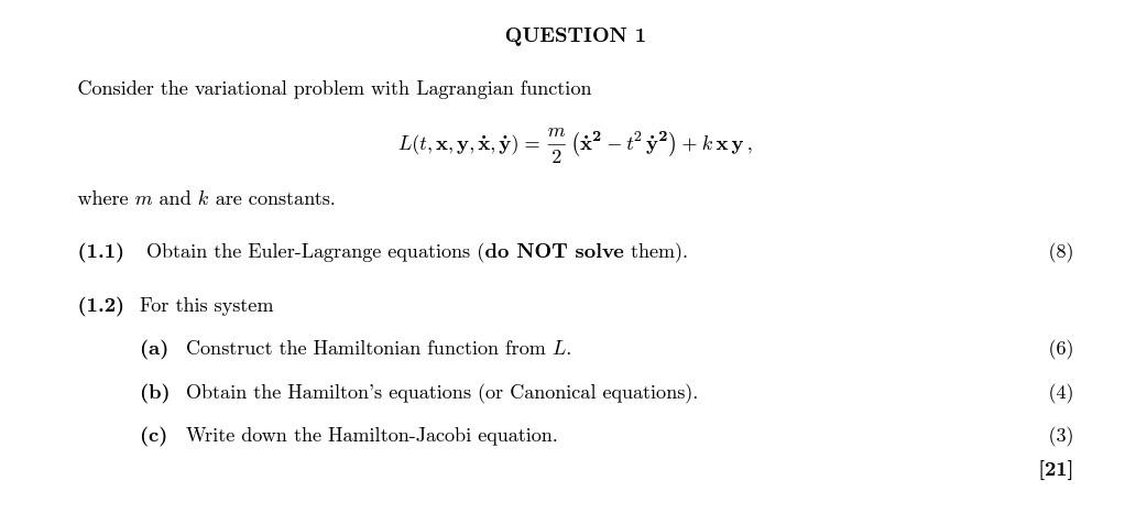 Solved Consider The Variational Problem With Lagrangian