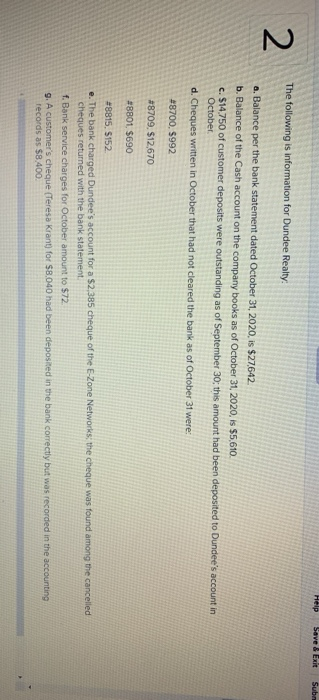 Solved Help Save & Exit Sub The following is information for | Chegg.com