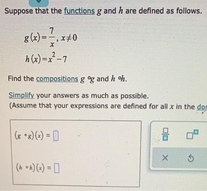 Solved Suppose that the functions g and h are defined as | Chegg.com
