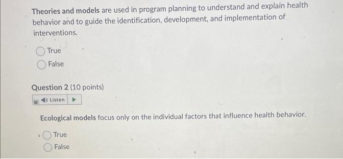 Solved Theories and models are used in program planning to | Chegg.com