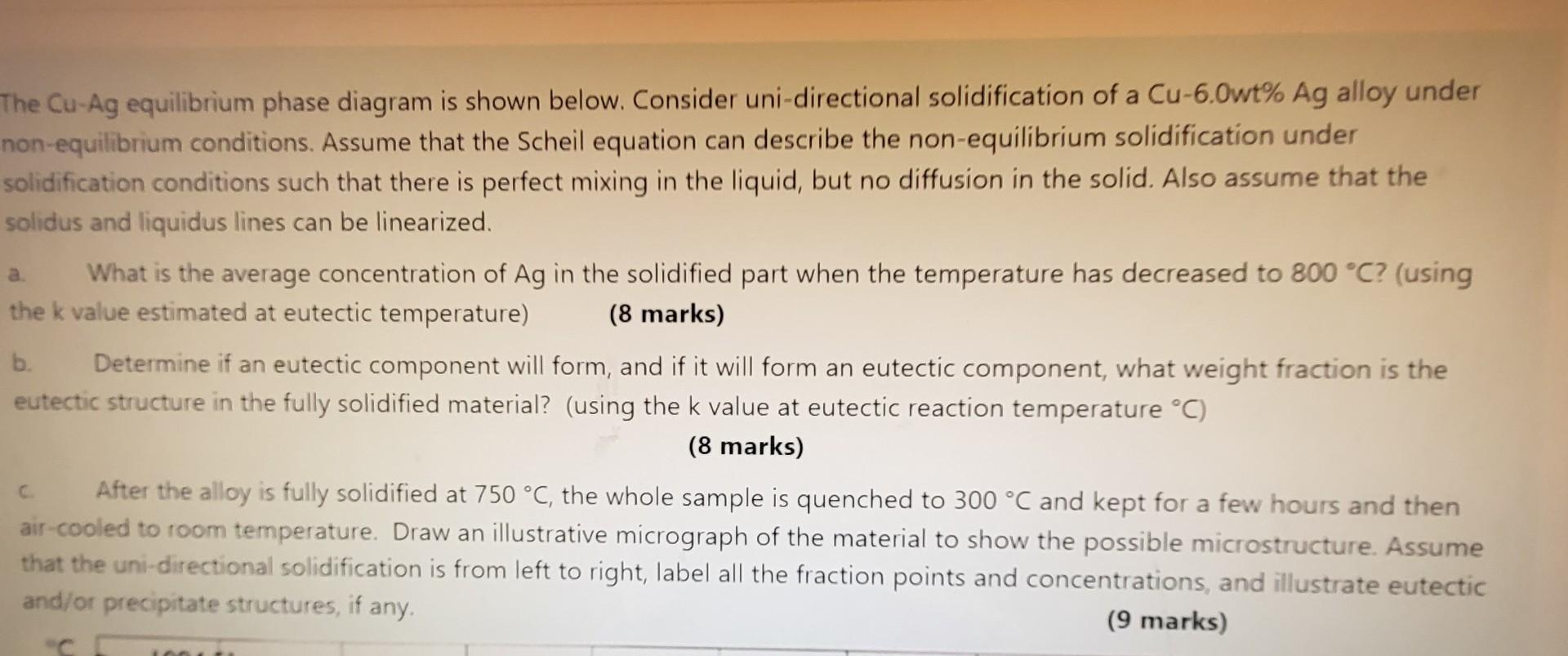Solved The Cu-Ag equilibrium phase diagram is shown below. | Chegg.com