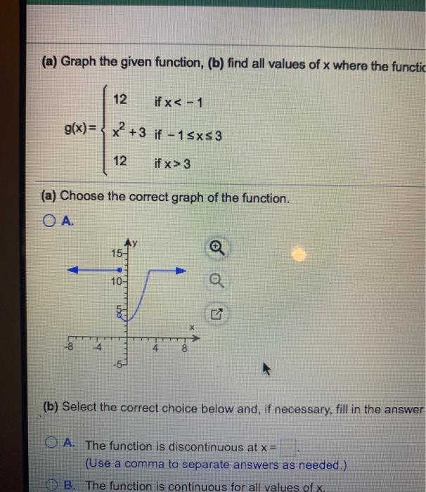 Solved I) Gruph the given funcion, find al values of where | Chegg.com