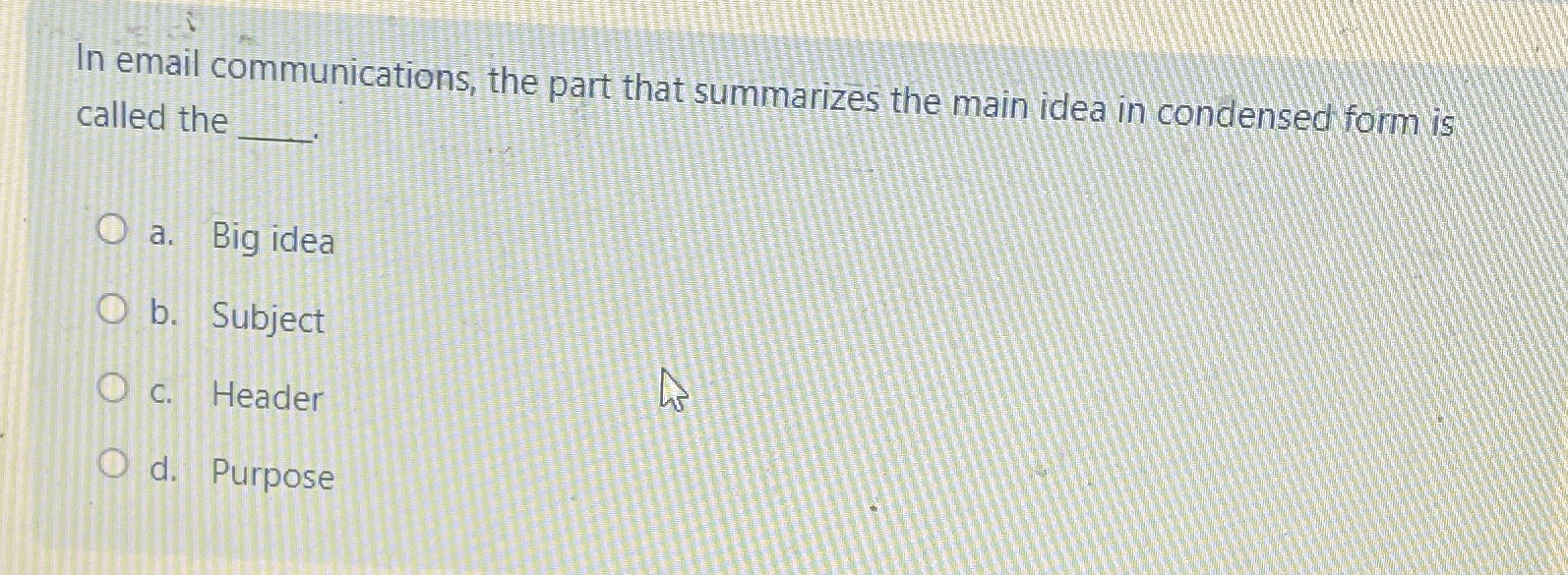 Solved In email communications, the part that summarizes the | Chegg.com