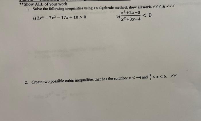 Solved **Show ALL of your work. 1. Solve the following | Chegg.com
