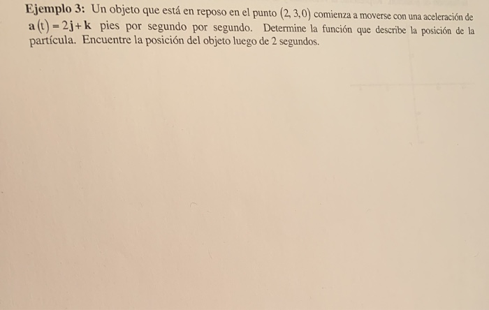 Solved Ejemplo 3: Un objeto que está en reposo en el punto | Chegg.com