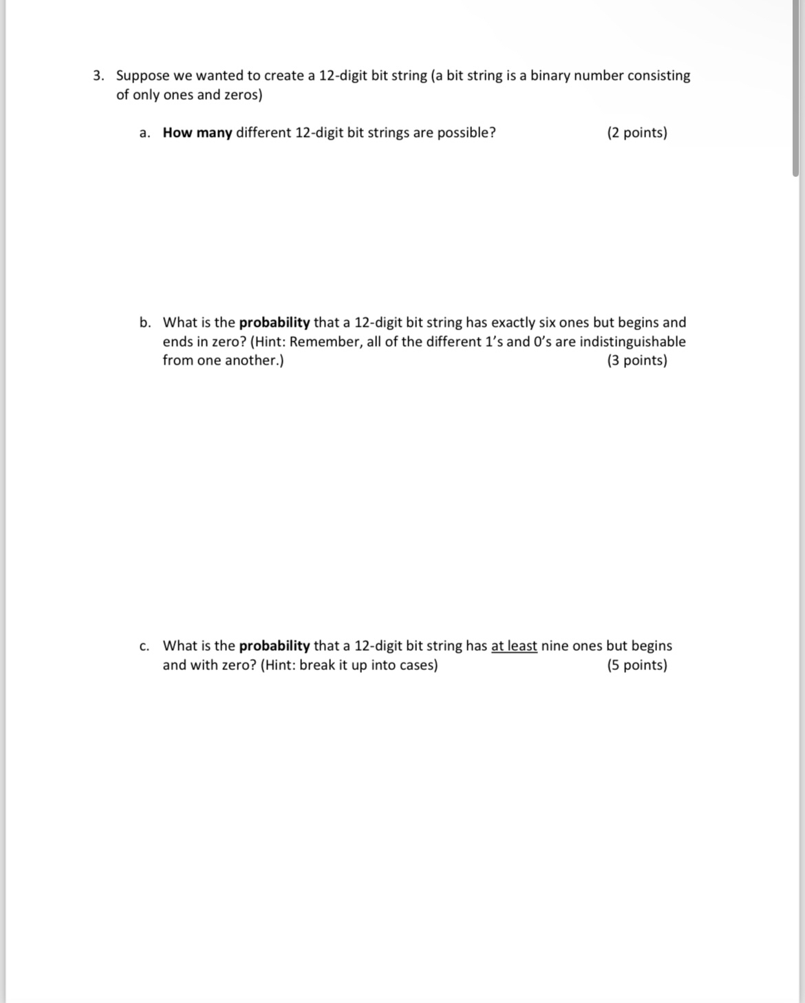 Solved Suppose we wanted to create a 12 -digit bit string (a | Chegg.com