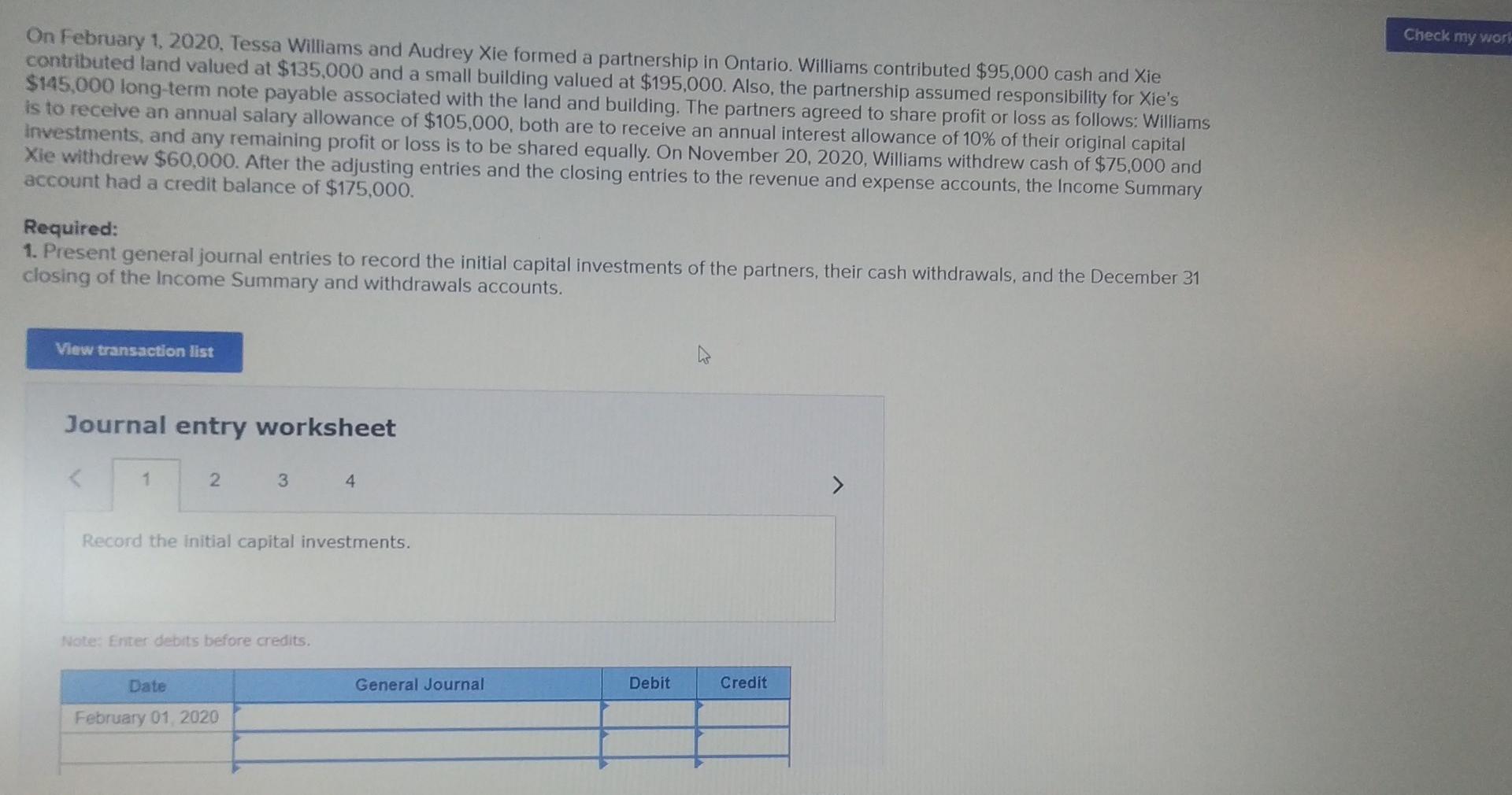 Solved On February 1, 2020, Tessa Williams and Audrey Xie | Chegg.com