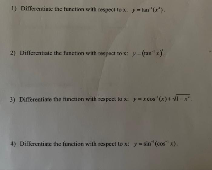 Solved 1) Differentiate the function with respect to | Chegg.com