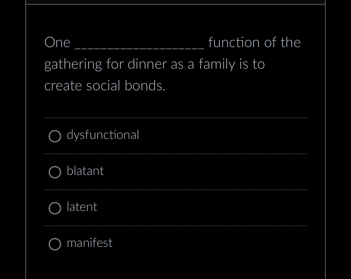 Solved One q, ﻿function of the gathering for dinner as a | Chegg.com