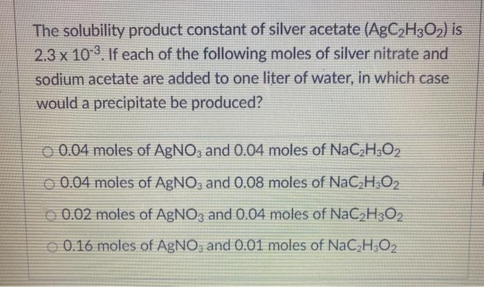 Solved The solubility product constant of silver acetate | Chegg.com