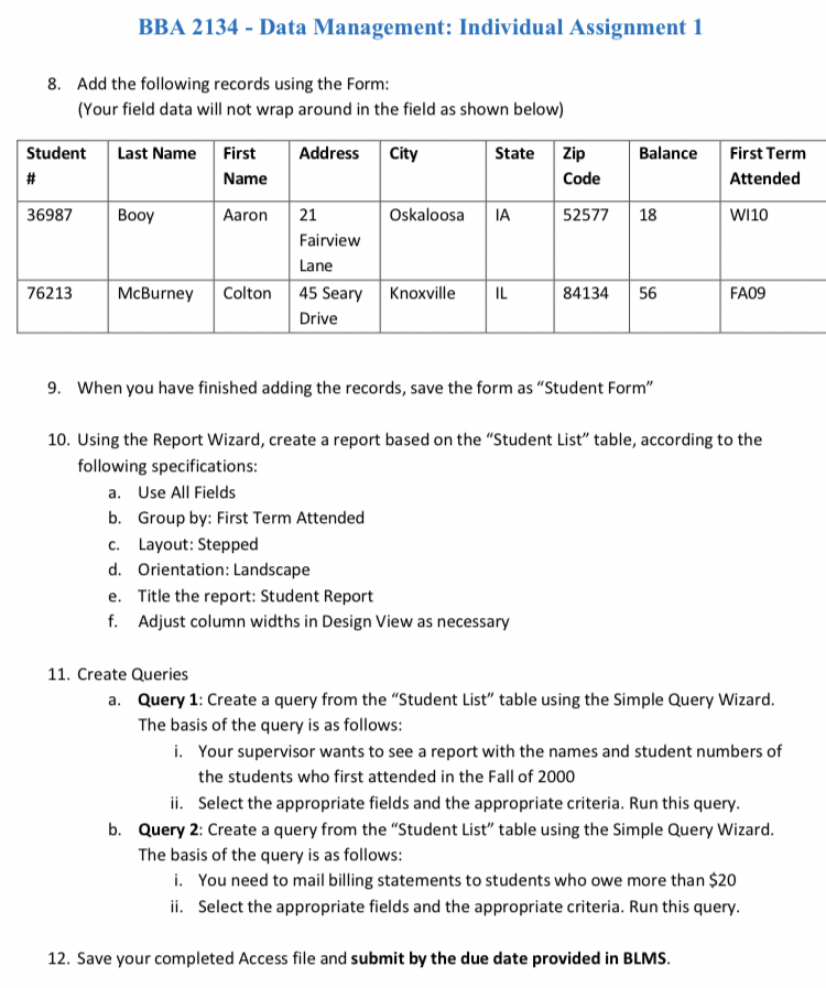 Solved BBA 2134 - ﻿Data Management: Individual Assignment | Chegg.com