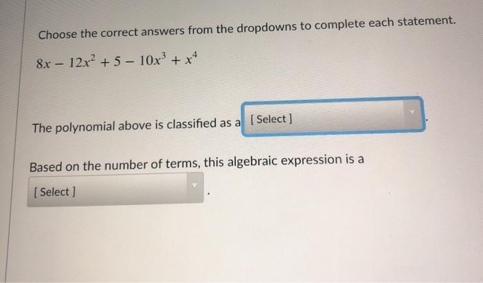 Solved Choose the correct answers from the dropdowns to | Chegg.com