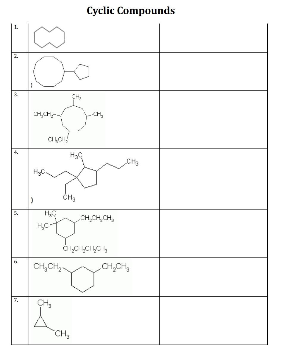 Solved Cyclic Compounds 1. 2. Око 3. CH, CH3CH2 CH₃ CH2CH 4. | Chegg.com