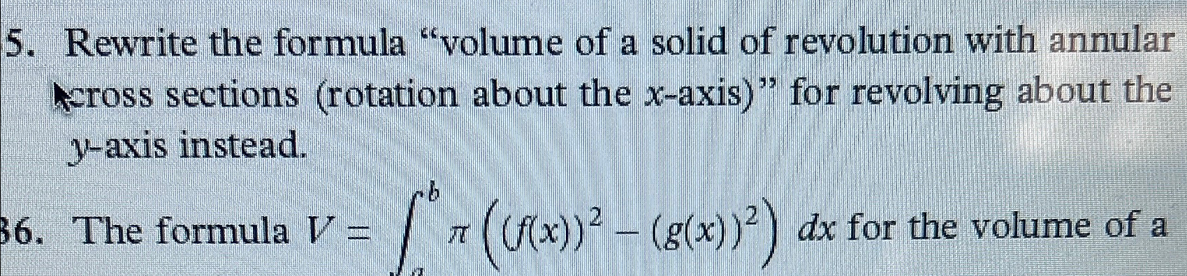 Solved Rewrite the formula "volume of a solid of revolution | Chegg.com