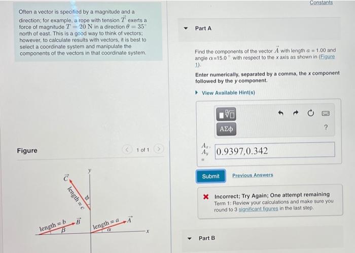 Solved Constants Part A Often a vector is specified by a | Chegg.com