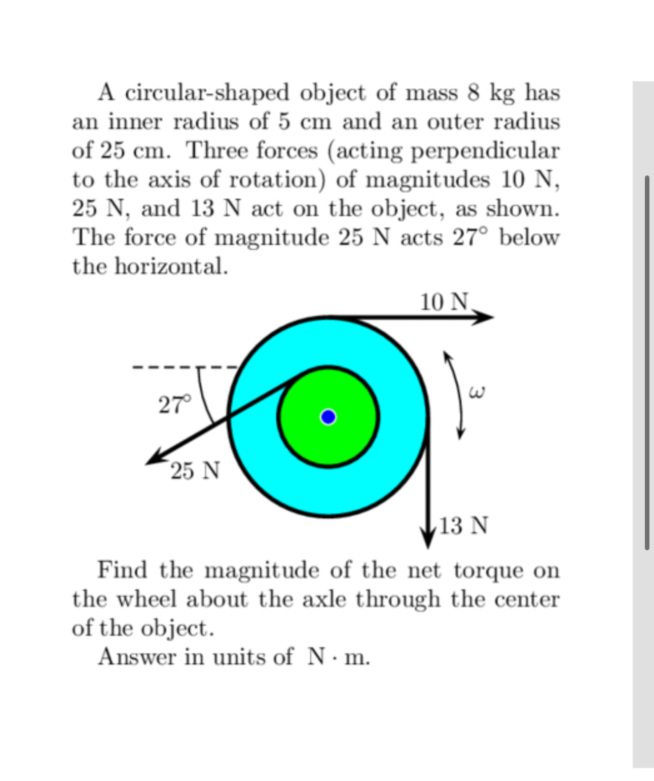 Solved A circular-shaped object of mass 8kg ﻿has an inner | Chegg.com