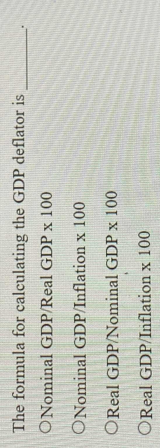Solved The formula for calculating the GDP deflator | Chegg.com