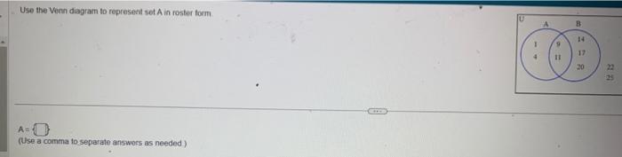 Solved Use the Venn diagram to ropresent set A in roster | Chegg.com