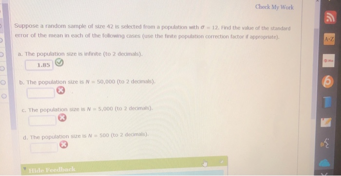 Solved Check My Work Suppose a random sample of size 42 is | Chegg.com