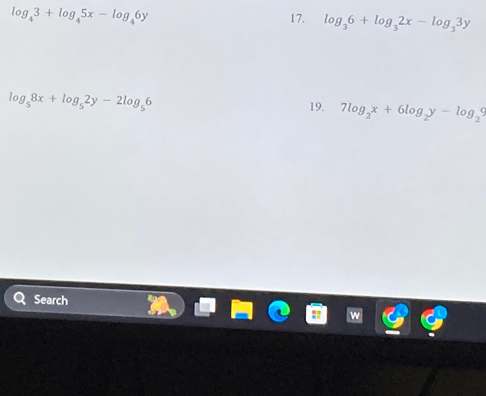 Solved log43+log45x-log46ylog58x+log52y-2log56 | Chegg.com