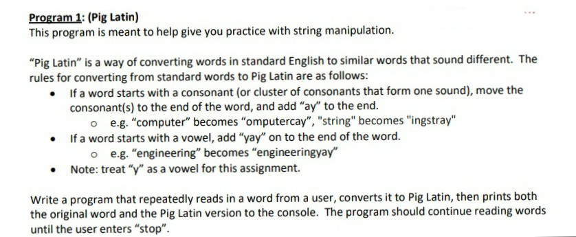 Solved Program 1: (Pig Latin) This program is meant to help | Chegg.com